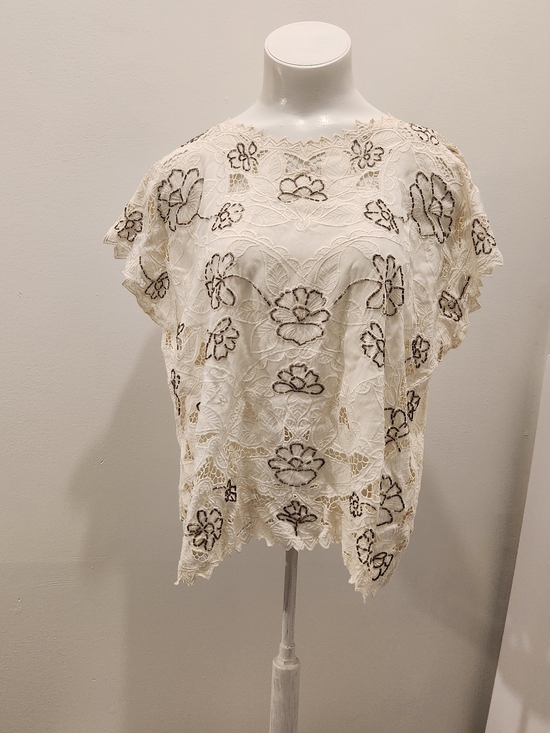 Blue Sky | Tops | Blue Sky Cream Lace Floral Overlay Blouse | Poshmark